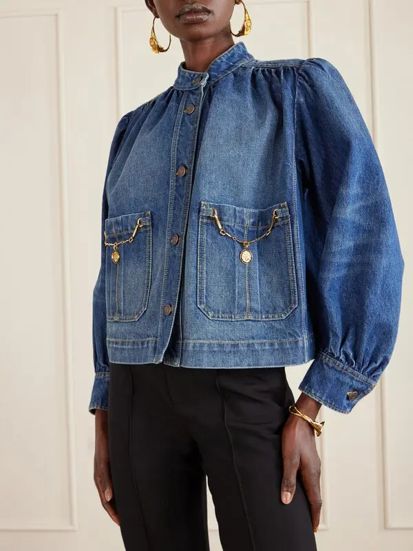 Chloé Embellished Organic Denim Jacket - Blue