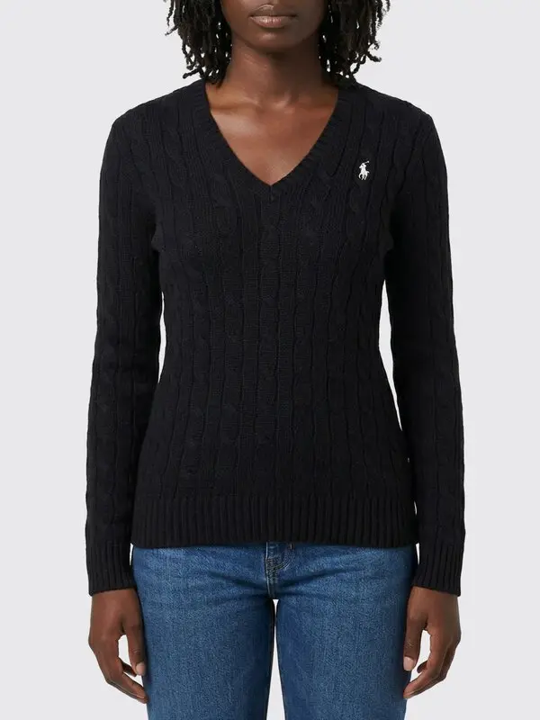 Ralph Lauren Polo Cable Knit V-neck Sweater - Black