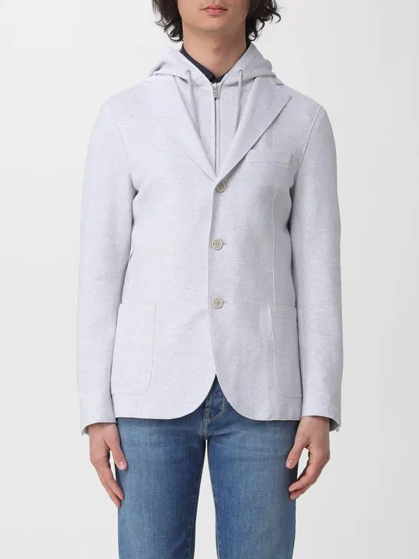 Eleventy Jacket With Hood And Notched Lapel - Grey