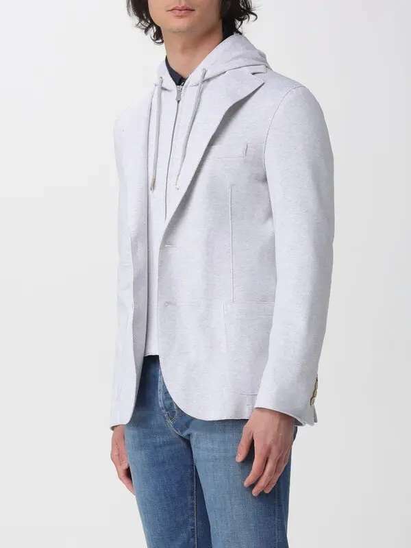Eleventy Jacket With Hood And Notched Lapel - Grey