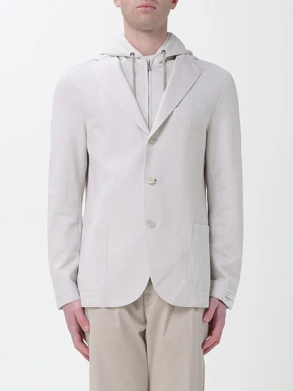 Eleventy Jacket With Hood And Notched Lapel - Sand