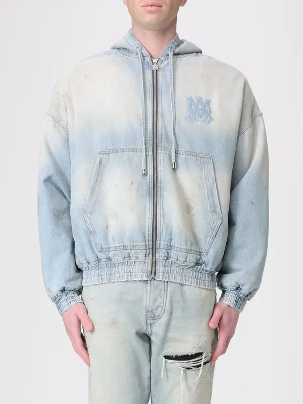 Amiri Distressed Denim Zip-up Hoodie - Blue