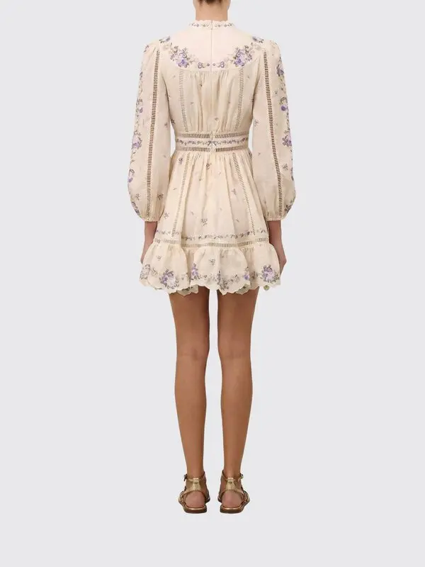 Zimmermann Embroidered Floral Mini Dress - Beige
