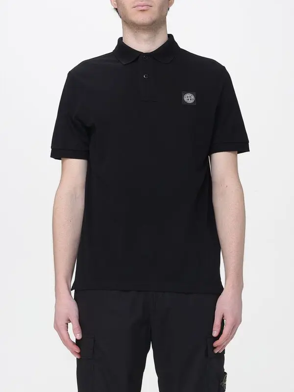 Stone Island Piqué Cotton Polo Shirt With Compass Logo Patch - Black