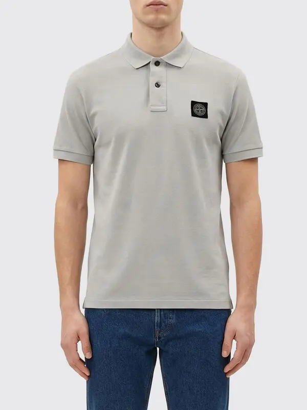 Stone Island Piqué Cotton Polo Shirt With Compass Logo Patch - Gnawed Blue