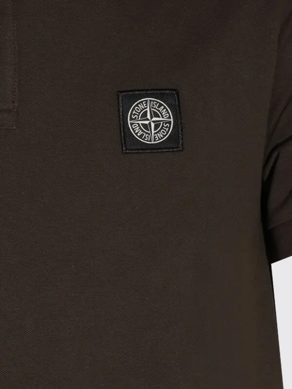 Stone Island Piqué Cotton Polo Shirt With Compass Logo Patch - Grey