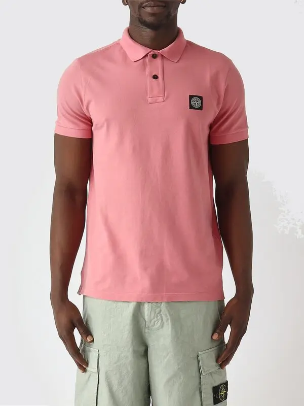 Stone Island Piqué Cotton Polo Shirt With Compass Logo Patch - Pink