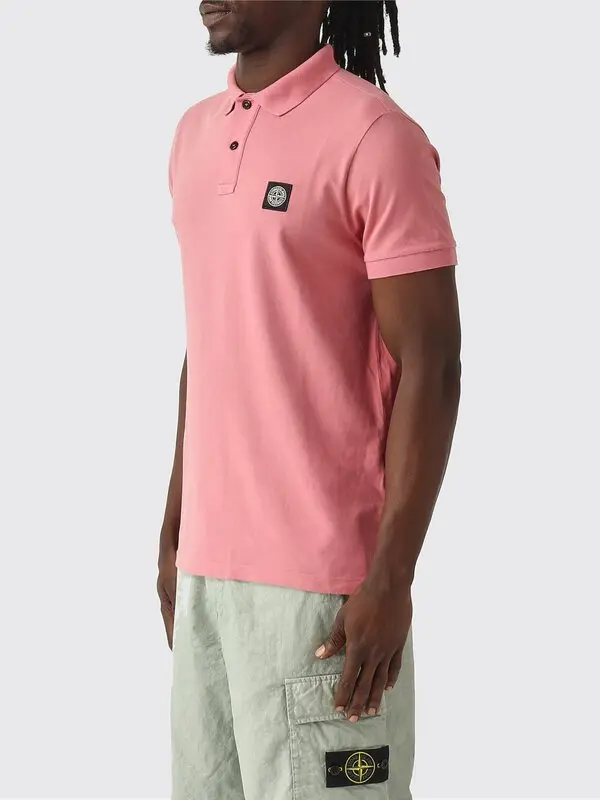 Stone Island Piqué Cotton Polo Shirt With Compass Logo Patch - Pink