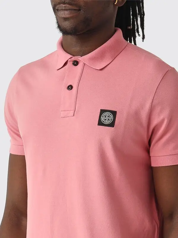Stone Island Piqué Cotton Polo Shirt With Compass Logo Patch - Pink