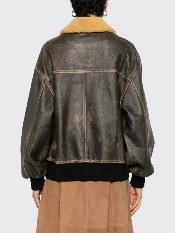 Khaite Bomber Jacket With Shearling Collar - Brown