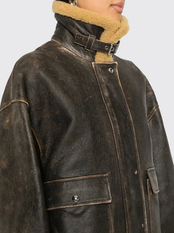 Khaite Bomber Jacket With Shearling Collar - Brown