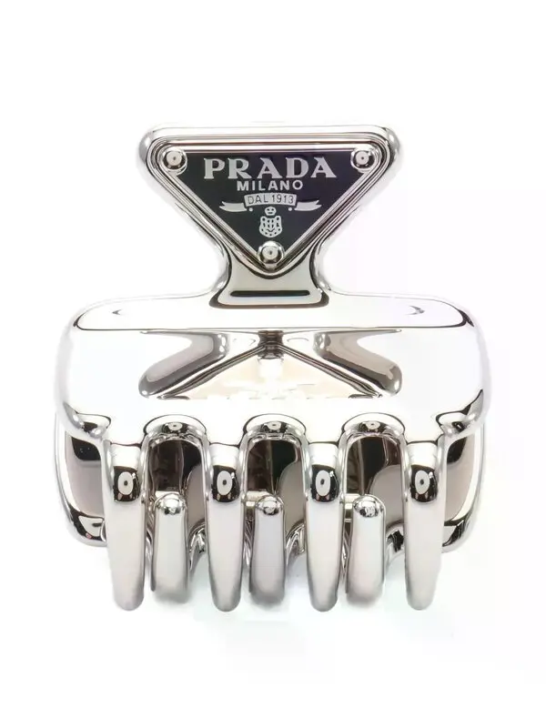 Prada Triangle Logo Hair Clip - Silver