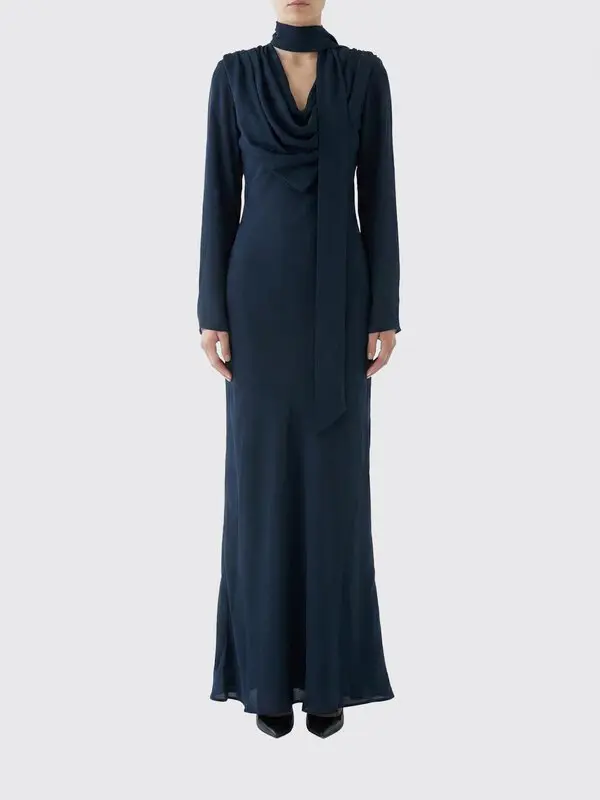 ROTATE BY BIRGER CHRISTENSEN Maxi Dress With Cowl Neck And Long Sleeves - Blue