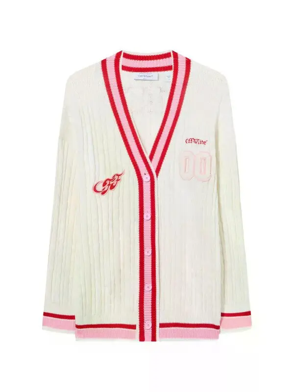 Off-White Cable Knit Cardigan With Embroidered Details