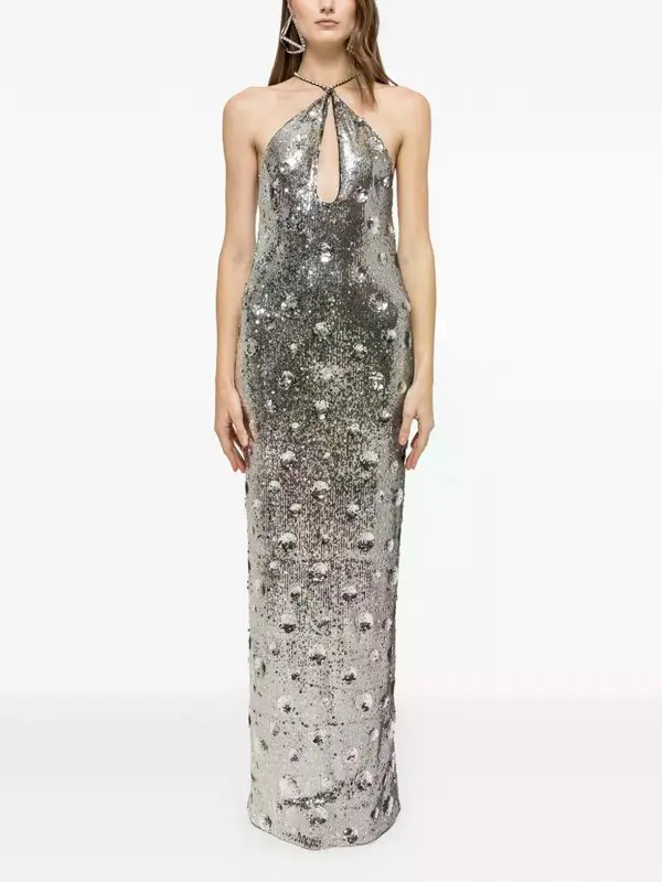 NISSA Sequined Open-back Maxi Dress