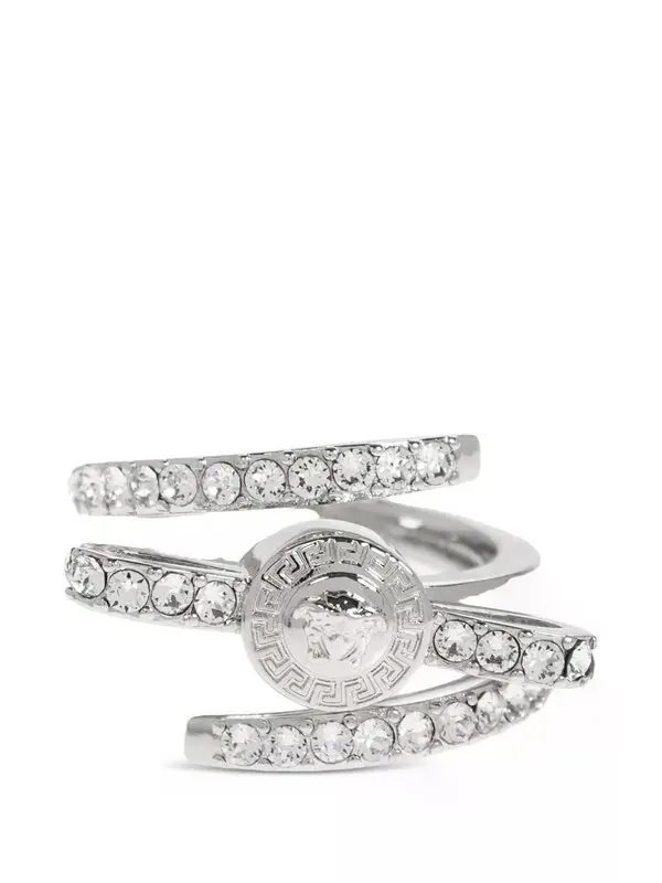 Versace Medusa Motif Crystal Embellished Band Ring - Silver