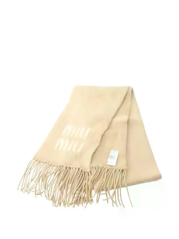 Miu Miu Logo-embellishment Fringed-scarf - Neutrals