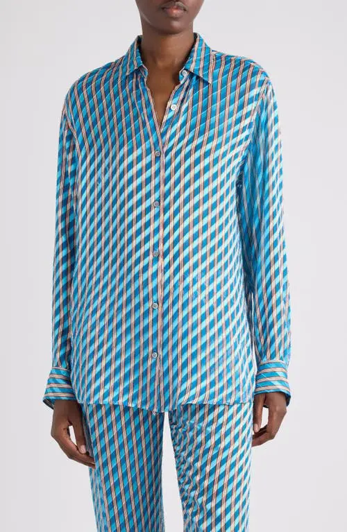 Dries Van Noten Clavelly Devoré Diagonal Stripe Shirt - Turquoise