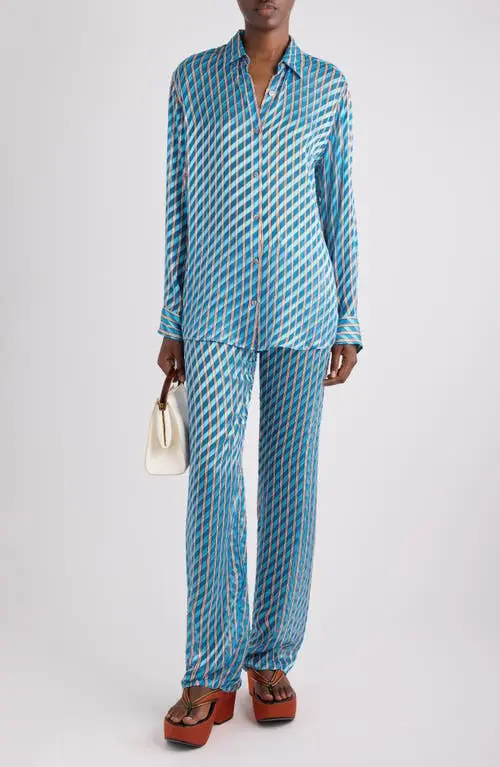 Dries Van Noten Clavelly Devoré Diagonal Stripe Shirt - Turquoise
