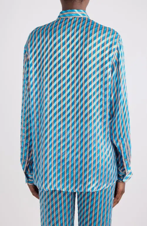 Dries Van Noten Clavelly Devoré Diagonal Stripe Shirt - Turquoise