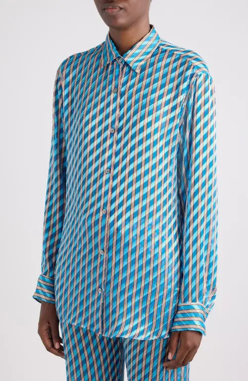 Dries Van Noten Clavelly Devoré Diagonal Stripe Shirt - Turquoise