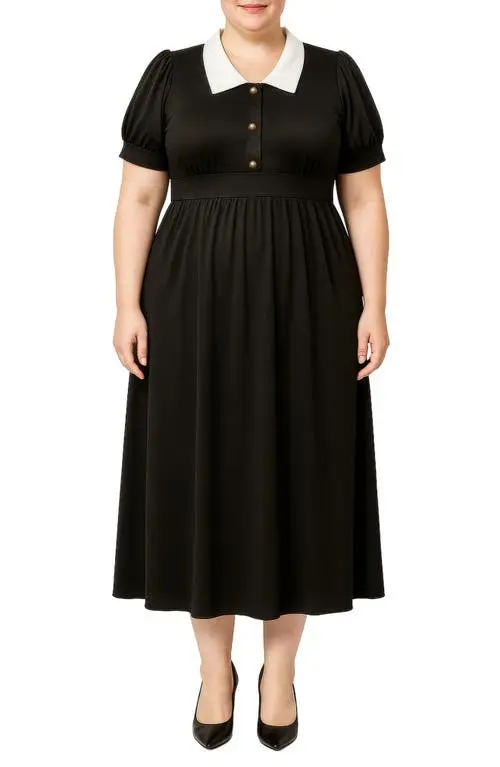 STANDARDS & PRACTICES Contrast Collar Midi Dress