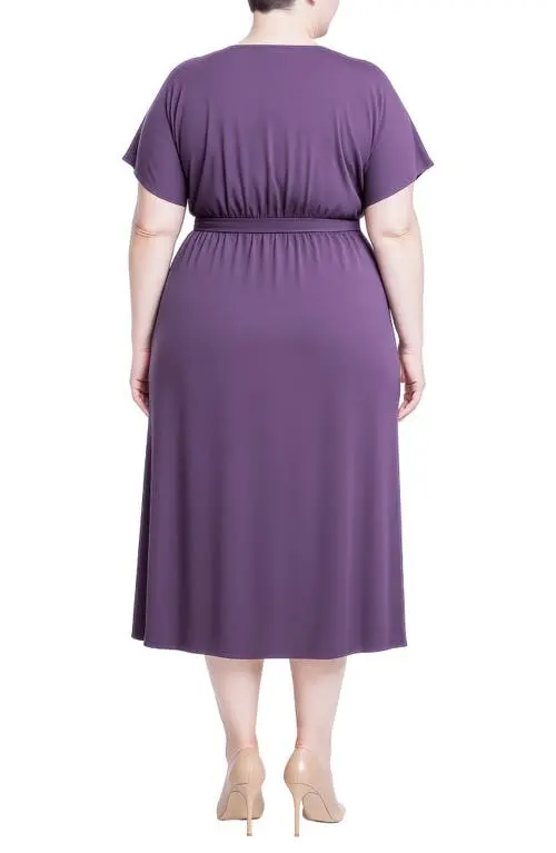 STANDARDS & PRACTICES Tie Front Faux Wrap Midi Dress - Purple