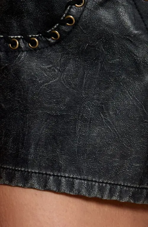 JADED LONDON Faux Leather Mini Shorts With Whipstitch Detail - Black