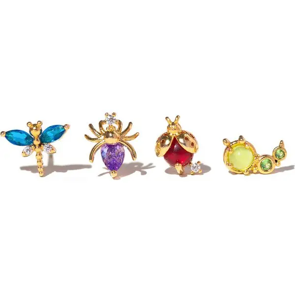 GIRLS CREW Bug Me Stud Earrings Set Of 4 - Gold