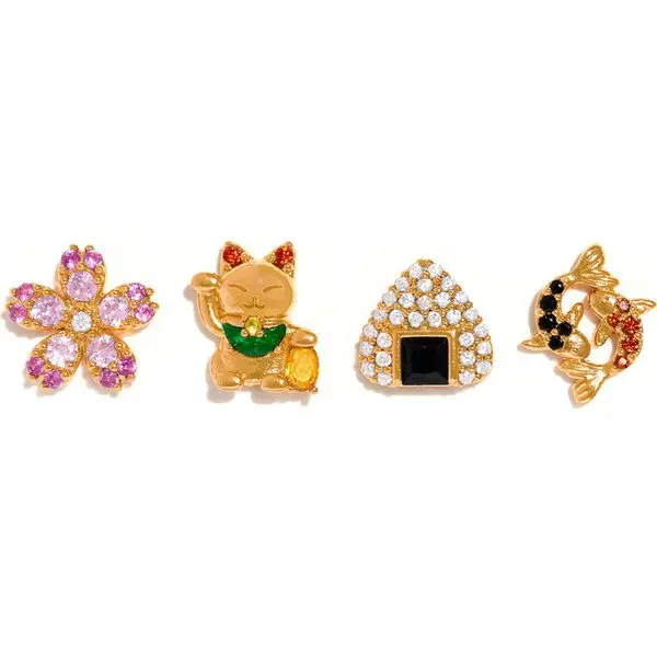 GIRLS CREW Stud Earrings Set Of 4 - Gold