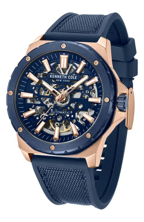 KENNETH COLE Automatic Silicone And Nylon Strap Watch - Navy/blue Dark