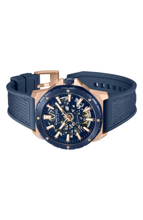 KENNETH COLE Automatic Silicone And Nylon Strap Watch - Navy/blue Dark