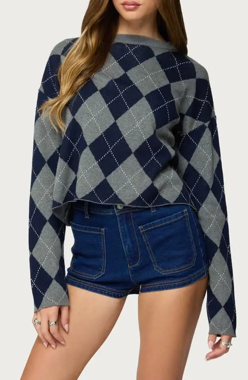 EDIKTED Argyle Crop Cotton Sweater
