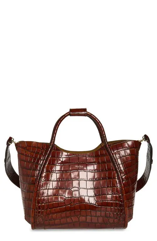Max Mara Small Marine Croc Embossed Leather Tote