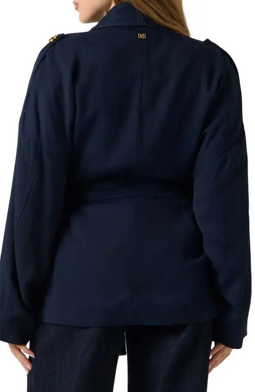 MARCIANO Abby Belted Wool Wrap Jacket - Medium Blue