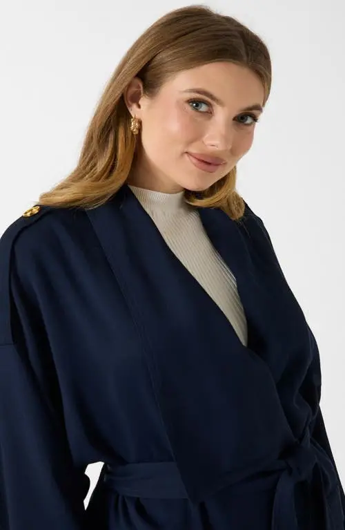 MARCIANO Abby Belted Wool Wrap Jacket - Medium Blue