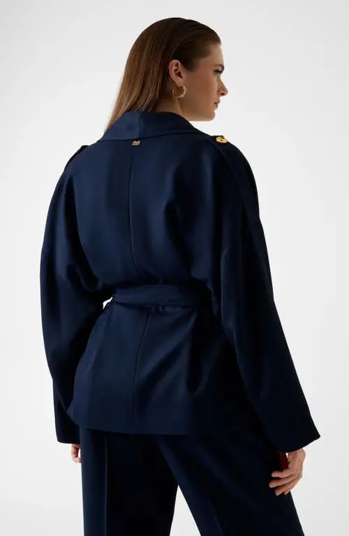 MARCIANO Abby Belted Wool Wrap Jacket - Medium Blue