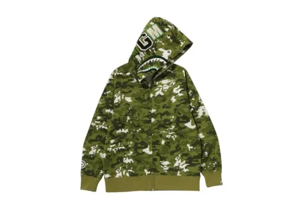 A BATHING APE Pixel Camo Shark Full Zip Hoodie - Green/olive/white