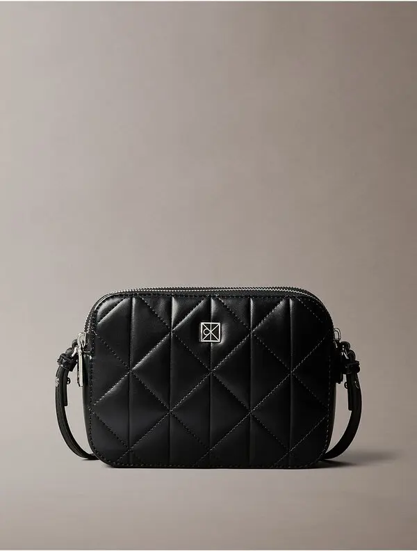 Calvin Klein Quilted Emblem Logo Camera Bag - Black