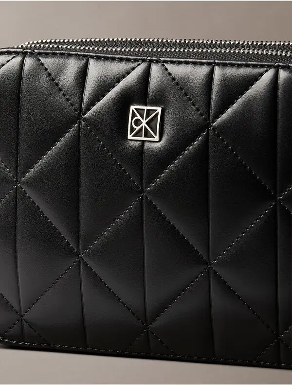 Calvin Klein Quilted Emblem Logo Camera Bag - Black