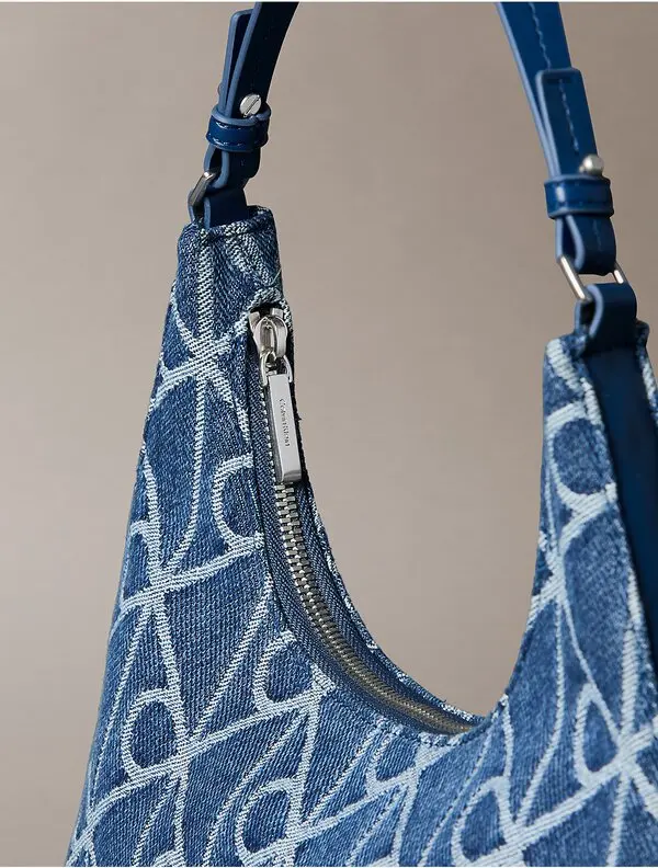 Calvin Klein Allover Emblem Logo Denim Shoulder Bag - Denim Medium Wash