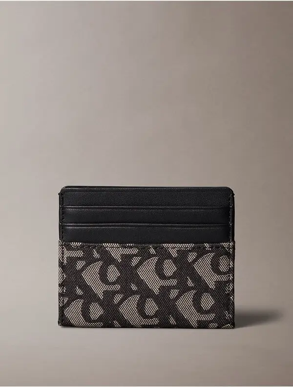 Calvin Klein Allover Monogram Card Case - Black / Lotus Beige Aop