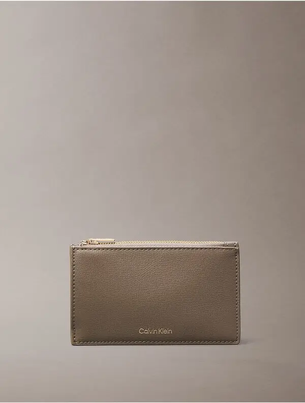 Calvin Klein Foil Logo Double Zip Card Case - Desert Taupe