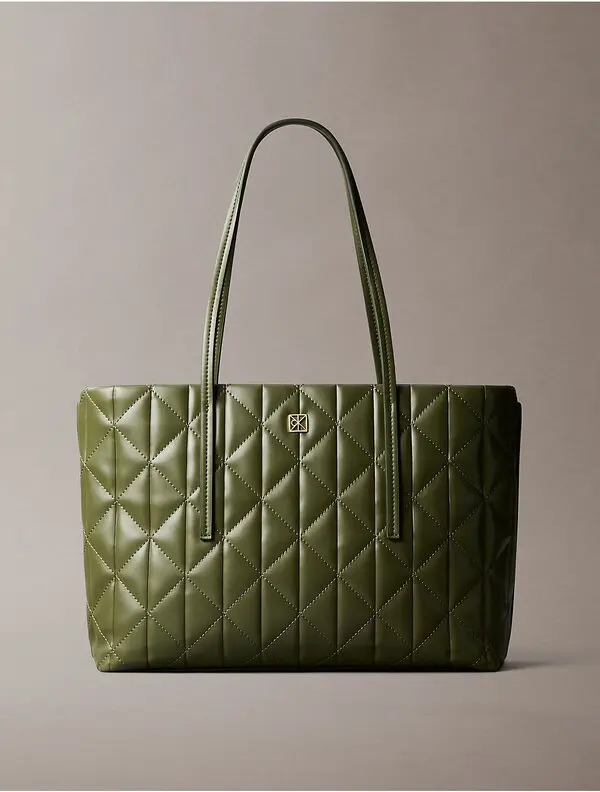Calvin Klein Quilted Emblem Logo Small Tote - Cypress