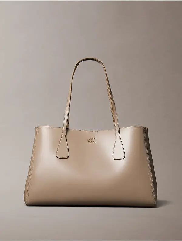 Calvin Klein Monogram Snap Large Tote Bag - Desert Taupe
