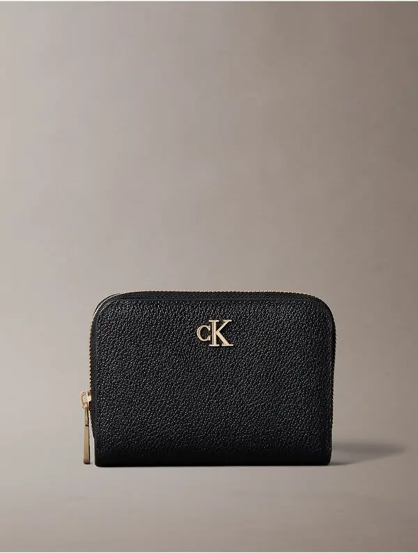 Calvin Klein Minimal Monogram Zip Flap Wallet - Black