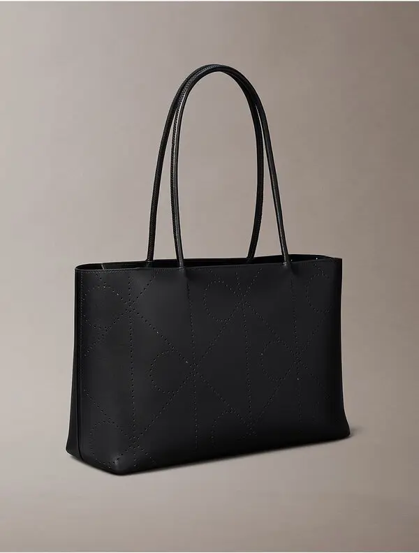 Calvin Klein Perforated Emblem Logo Tote Bag - Black