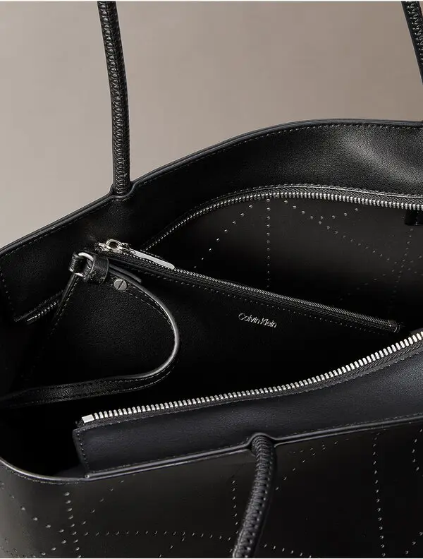 Calvin Klein Perforated Emblem Logo Tote Bag - Black