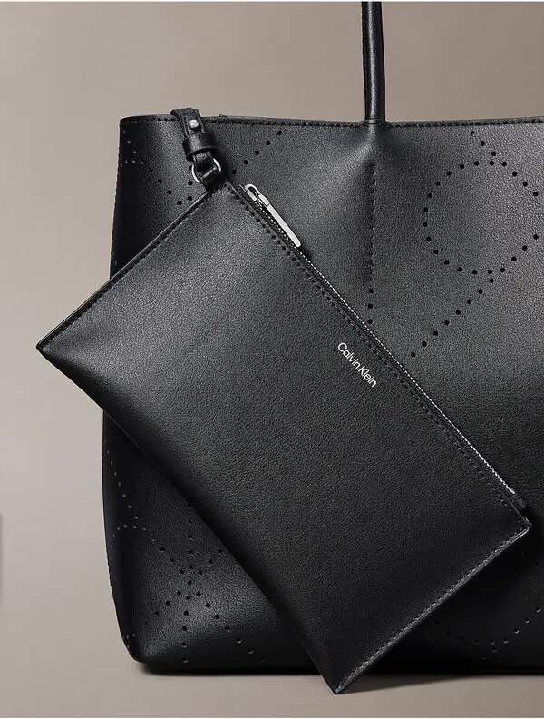 Calvin Klein Perforated Emblem Logo Tote Bag - Black