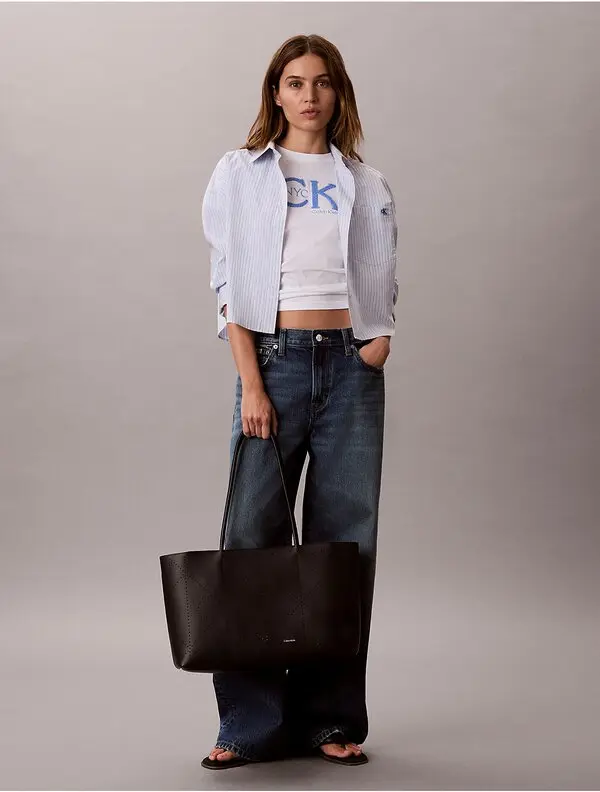 Calvin Klein Perforated Emblem Logo Tote Bag - Black